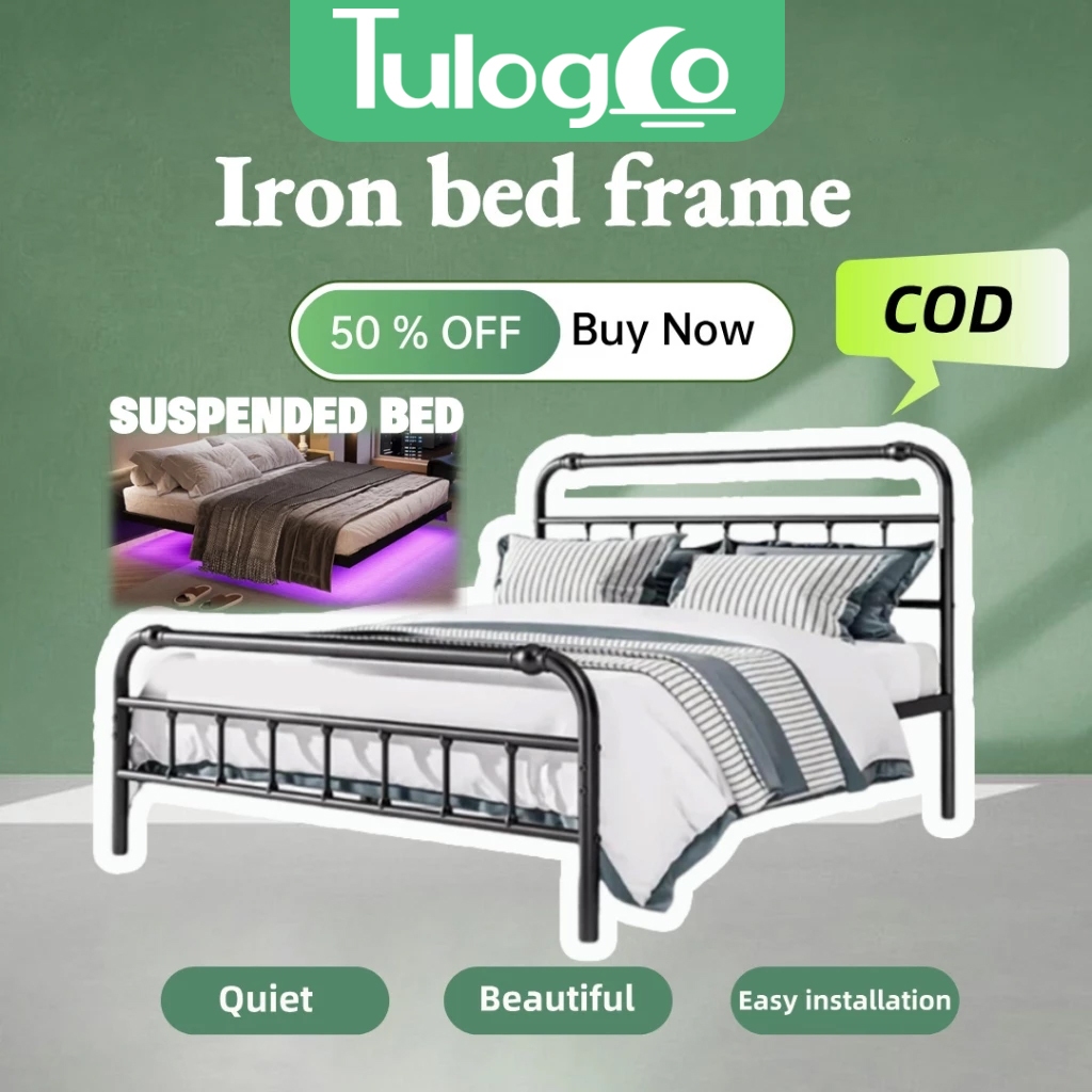 Tulogco Iron Bed Frame Retro European Bed High Load-Bearing Bed Frame ...