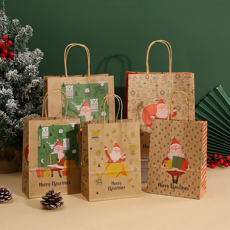 12pcs Kraft Christmas Gift Bag Kraft Holiday Wrapping with Tissue Paper ...