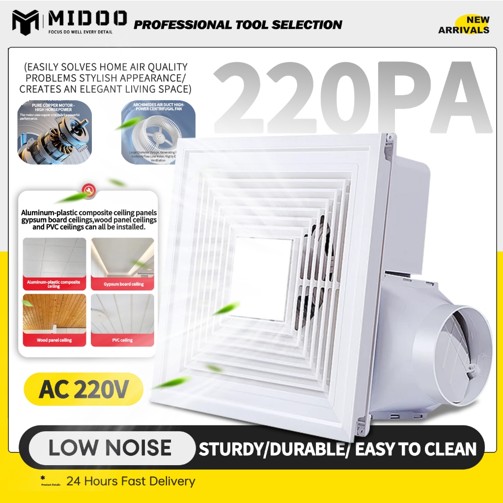 MIDOO Exhaust Fan Ceiling Wall Mounted Ventilation Fan Strong Wind For ...