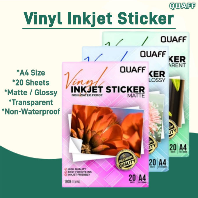 QUAFF Vinyl Inkjet Sticker A4 Size White for Label&Stickers (20 sheets ...