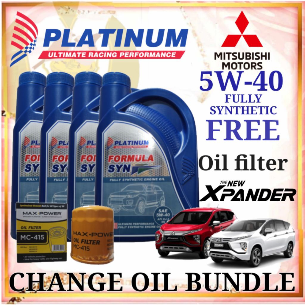 Mitsubishi Xpander Change Oil Set, Platinum 5W-40 Fully synthetic ...