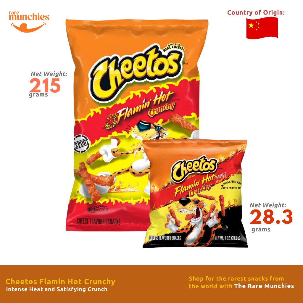 Cheetos Crunchy Flamin' Hot Cheese 28.3g & 215g – Spicy Cheese Flavored ...