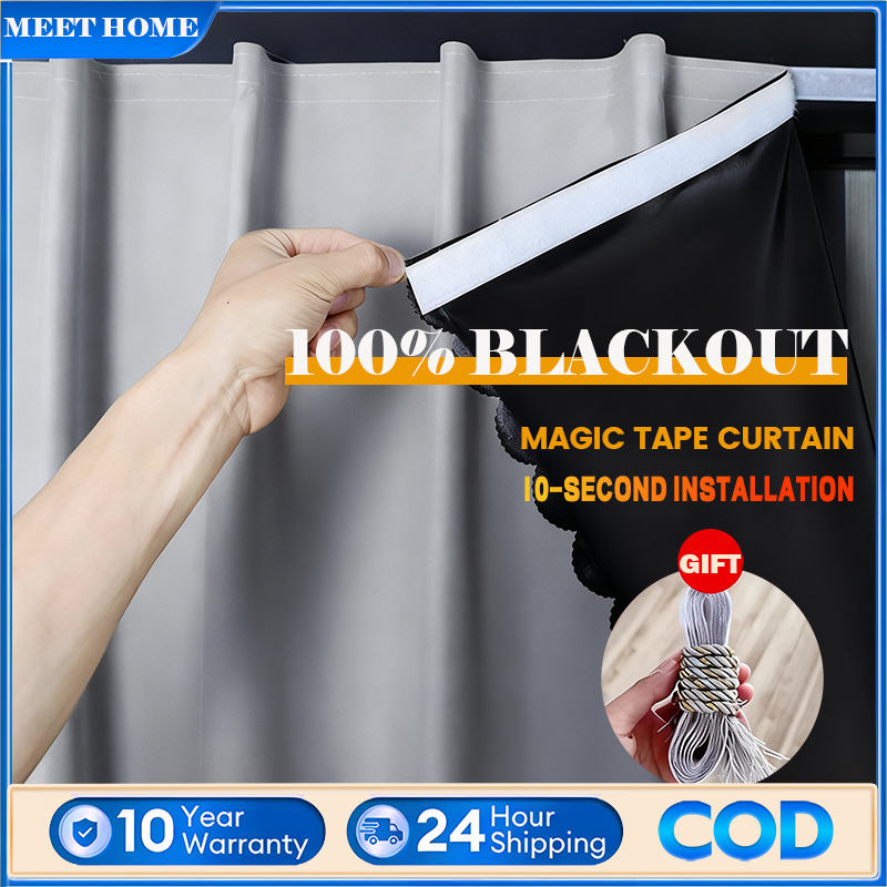 No Punch 100% Blackout Curtains No Gusot Magic Tape Curtains Full ...