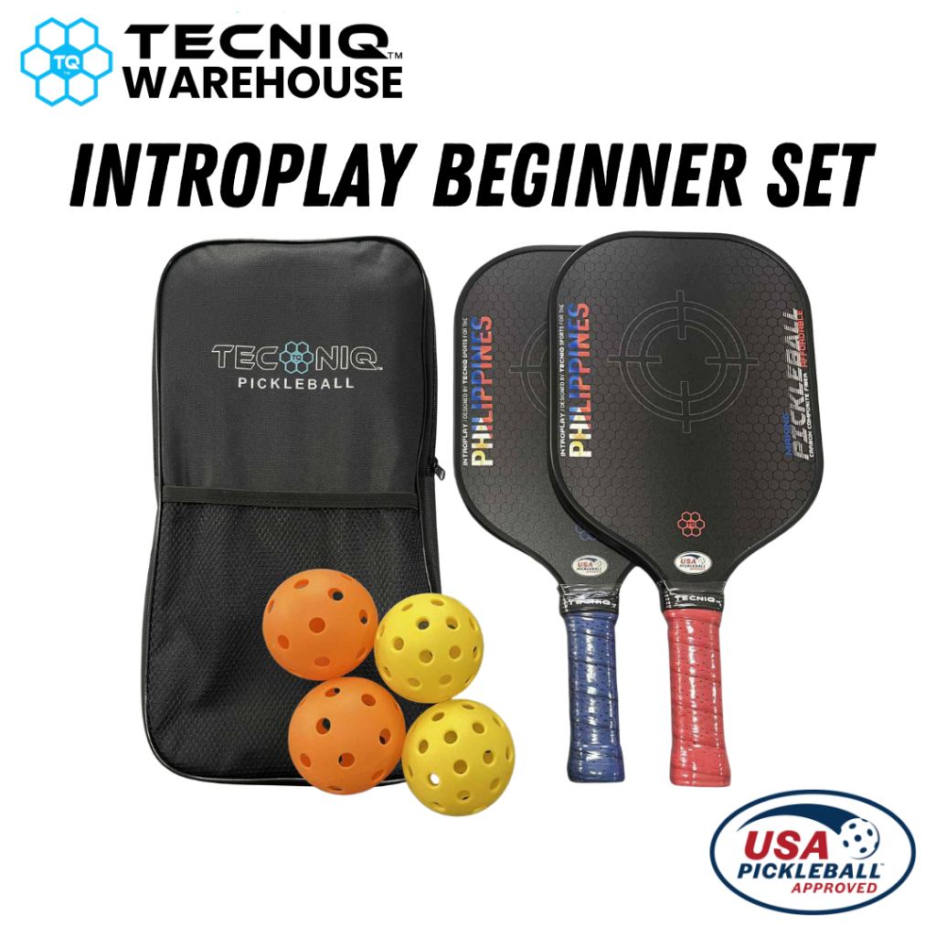 TECNIQ INTROPLAY BEGINNER SET (2 paddles, 4 balls, 1 bag) Carbon ...