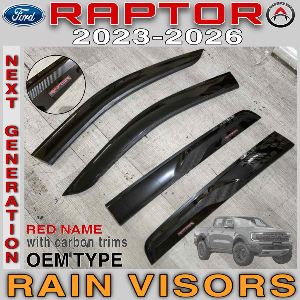 FORD RAPTOR 2023-2026 BLACK RAIN VISOR WITH CARBON TRIMS | Shopee ...