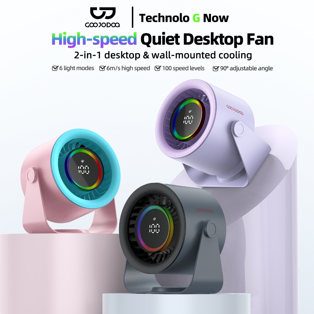 GOOJODOQ GFS008 4000 mAh Desk Fan Rechargeable Electric Desktop Turbo ...