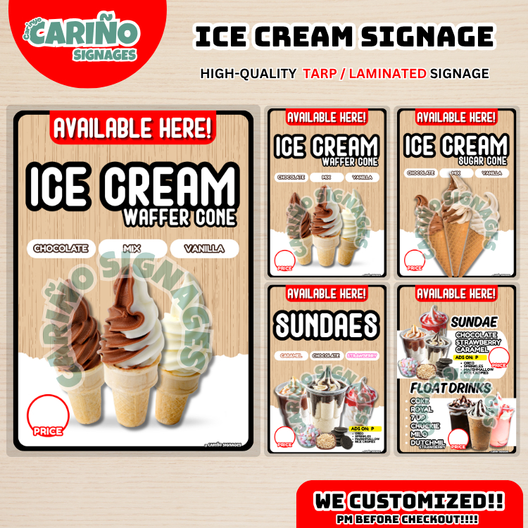 Laminated - Homemade Ice cream | Ice cream Cone Signage | Sundae Ice ...