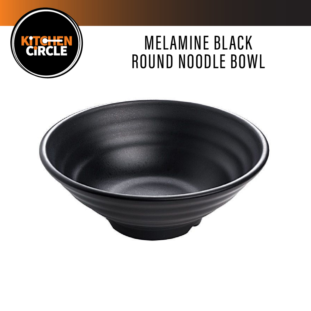 Kitchen Circle 8" Melamine Black Round Noodle Bowl Melawares Korean ...