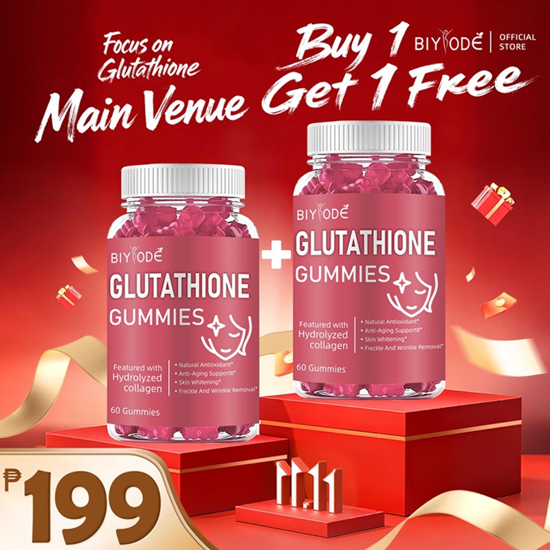 【24H】BIYODE Glutathione Collagen Glow Gummies Whitening Anti-Aging Skin ...