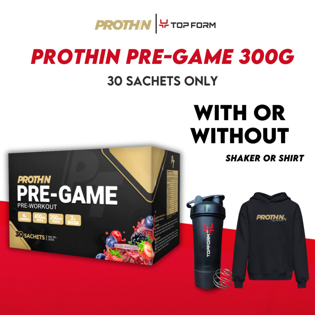 Prothin Pre-Game 300g 30 Sachets With Shirt, Short or Shaker | Shopee ...