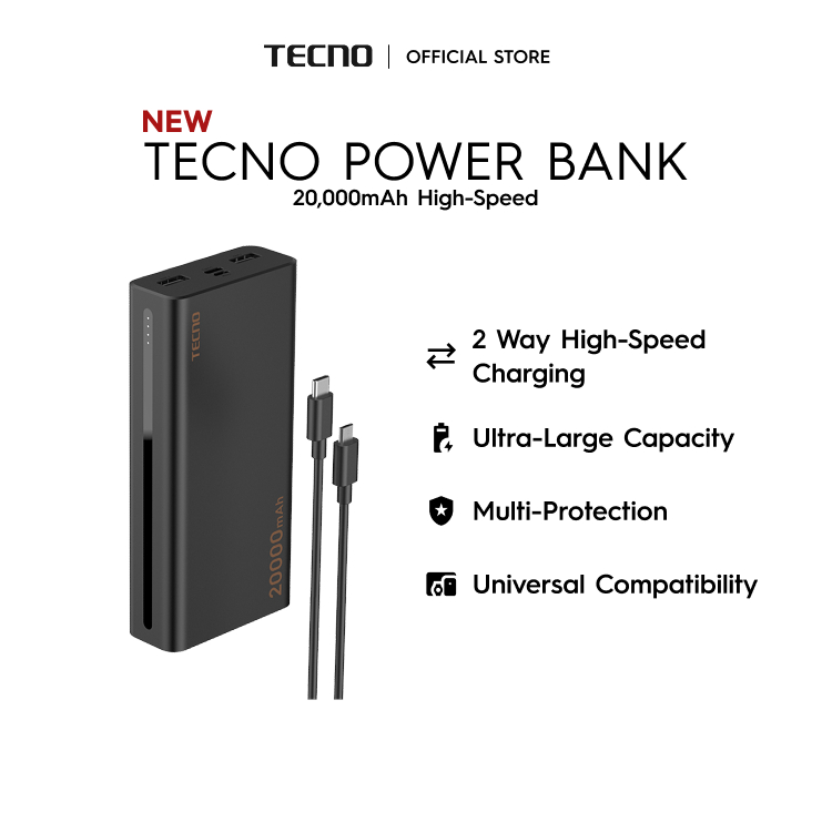 TECNO POWERBANK (TPB-202)| 20000mAh Ultra Large Capacity| USB PORT 5V/2 ...