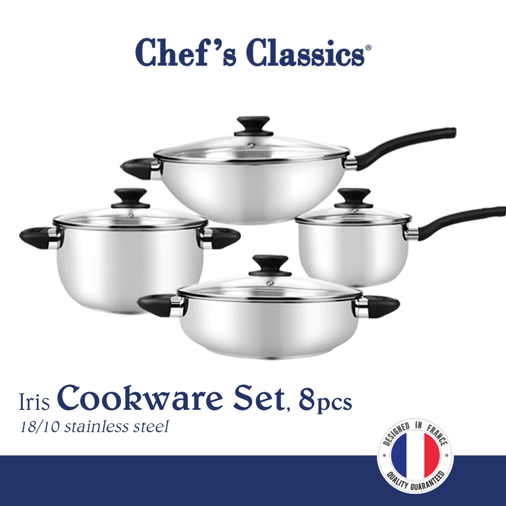 Chef's Classics Iris Stainless Steel Cookware Set (with wok & low ...