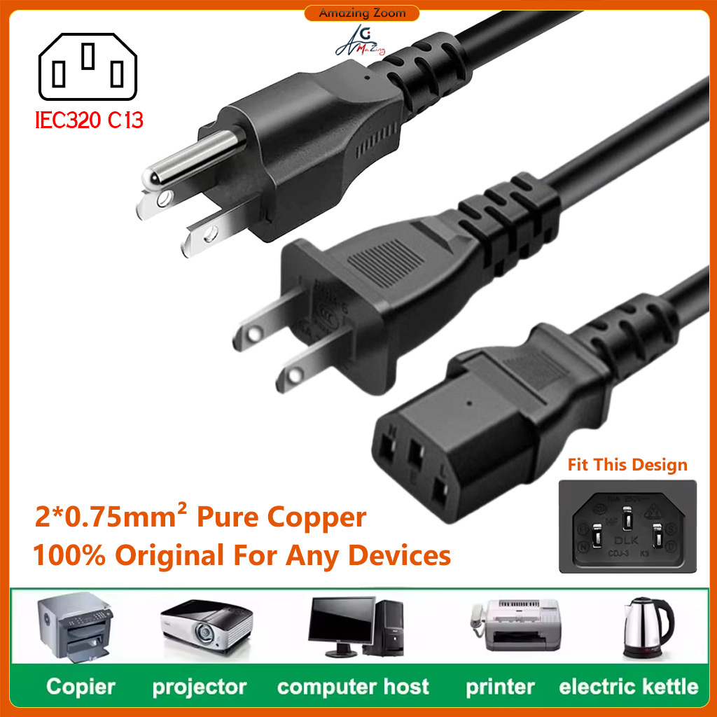 Original AC CPU C13 Power Cord for Monitor 2 Pin/3Pin Cord US Plug ...