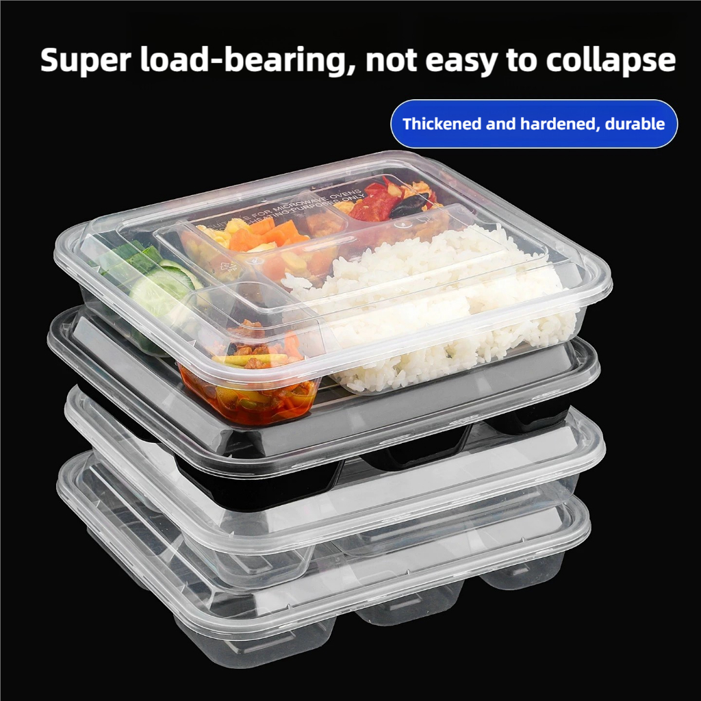 Disposable Bento Box 50PCS 1/2/3/4/5 Grid Food Grade Leakproof Takeaway ...