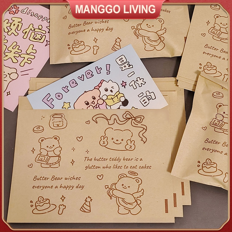 100PCS Kraft Paper Packaging Cute Patterned Paper Bag Pastry Bread Cake ...