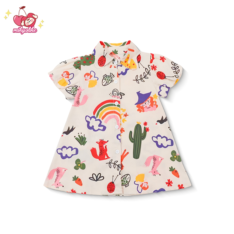 Mikyolike Princess Dress Kids Graffiti Bubble Sleeve Dress For Kids ...