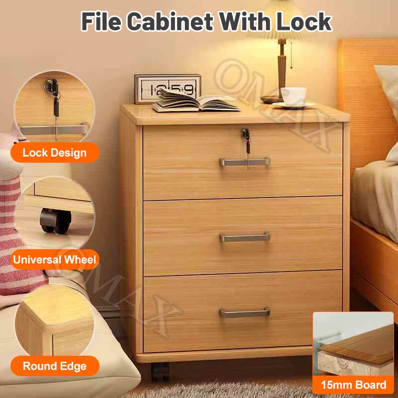 Storage Cabinet File Cabinet Bedside Table Drawers Cabinet with Lock ...