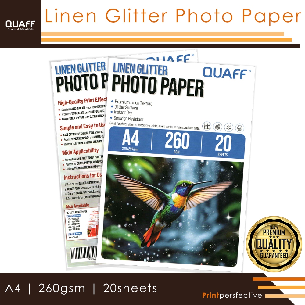 QUAFF A4 Linen Texture Glitter Photo Paper for Creative Printing (20 ...