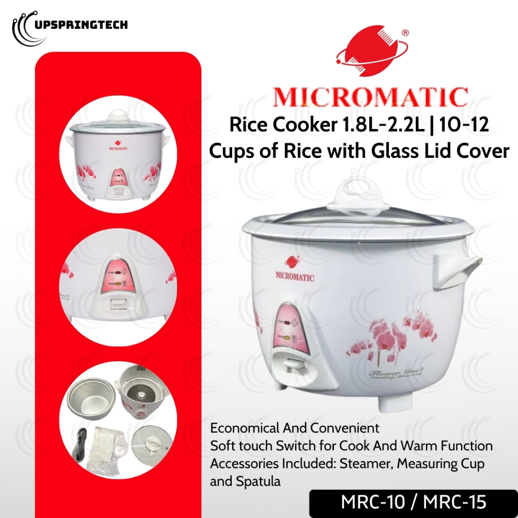 MICROMATIC MRC-10 / MRC-15 Rice Cooker 1.8L 2.2L w/ Tempered Glass Lid ...