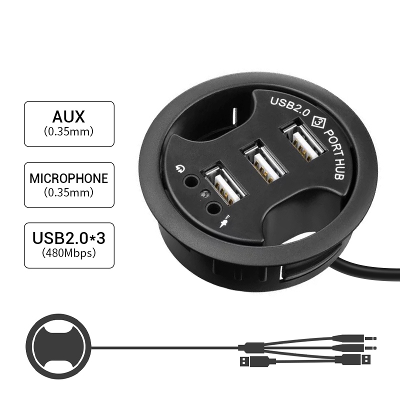 New 3 ports USB2.0 Hub with 3.5mm audio and microphone jack | Shopee ...