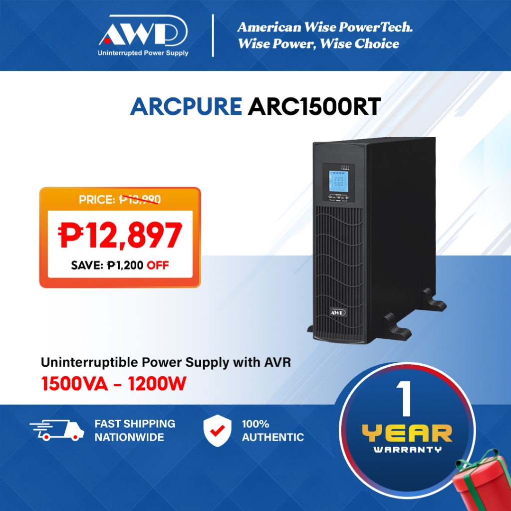AWP ArcPure 1200W-1500VA UPS Pure Sine Wave with AVR Uninterruptible ...
