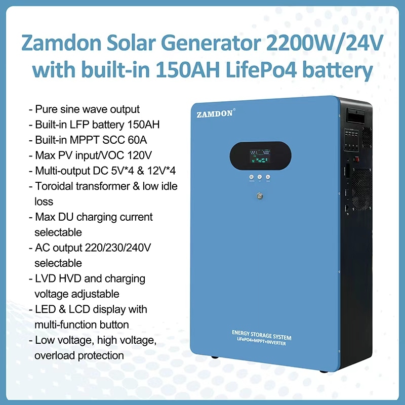 Zamdon Toroidal Solar Generator 24V2200W with built-in LifePo4 battery ...