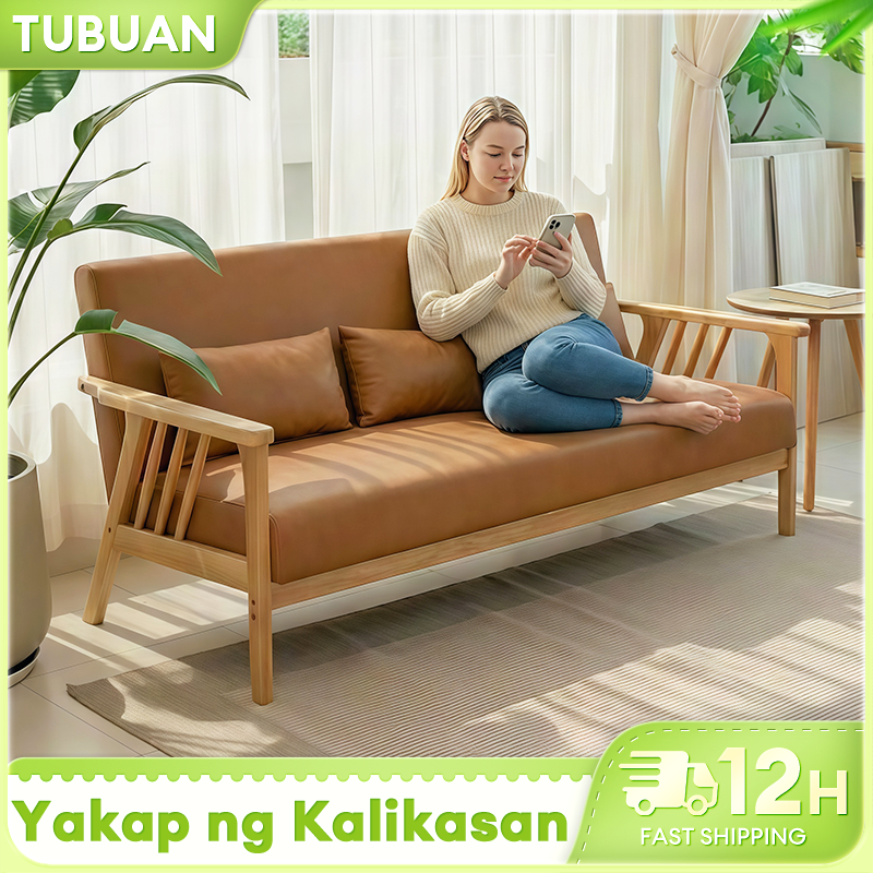 Solid Wood Sofa Nordic Style Simple Modern Sofa 1/2/3 Seaters Lazy Sofa ...