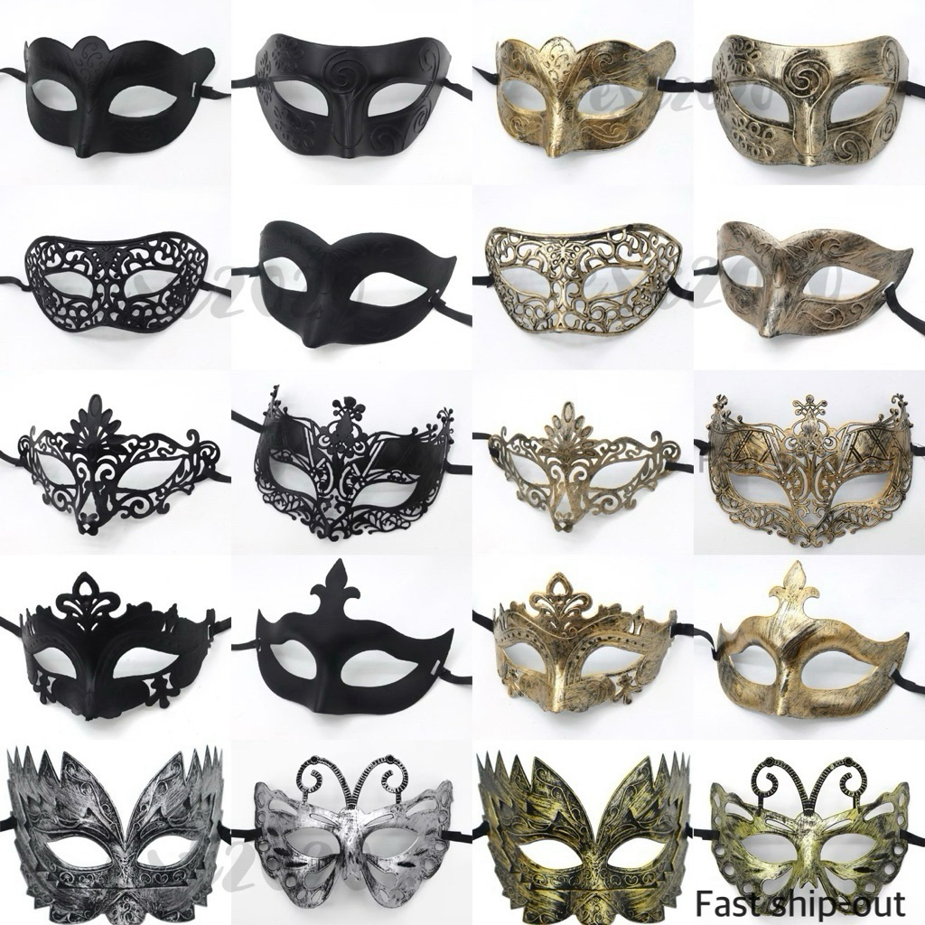 Venetian Masquerade Retro Black Gold Him Her Couple Party Half Mask ...