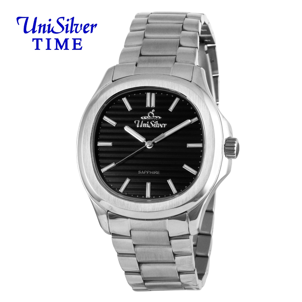 UniSilver TIME MEN'S/ Large QUANTRO ENVIRI Analog Black Silver ...