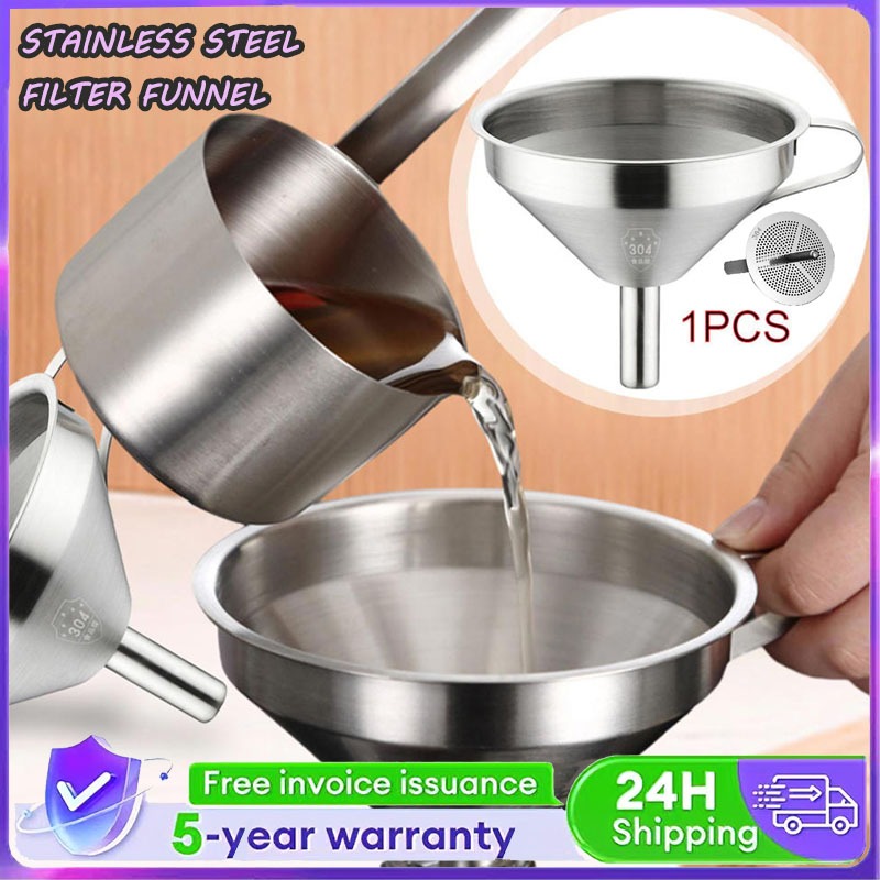 304 Heavy-Duty Stainless Steel Funnel with Detachable Filter Wide Mouth ...
