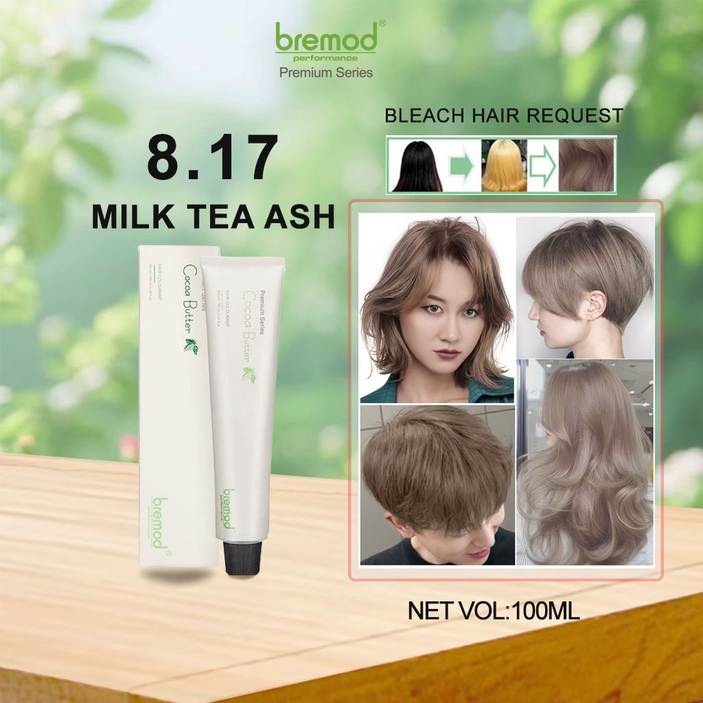 Bremod 8.17 Milk Tea Ash Color Dye Cream 100ml &Oxidizing 6% 9% 12% ...