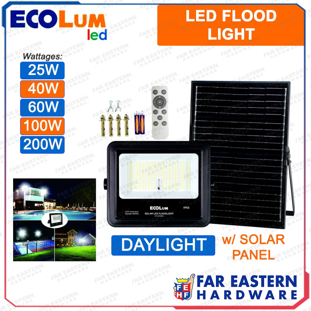 ECOLUM LED Floodlight w/ Solar Panel Daylight 25W | 40W | 60W | 100W ...