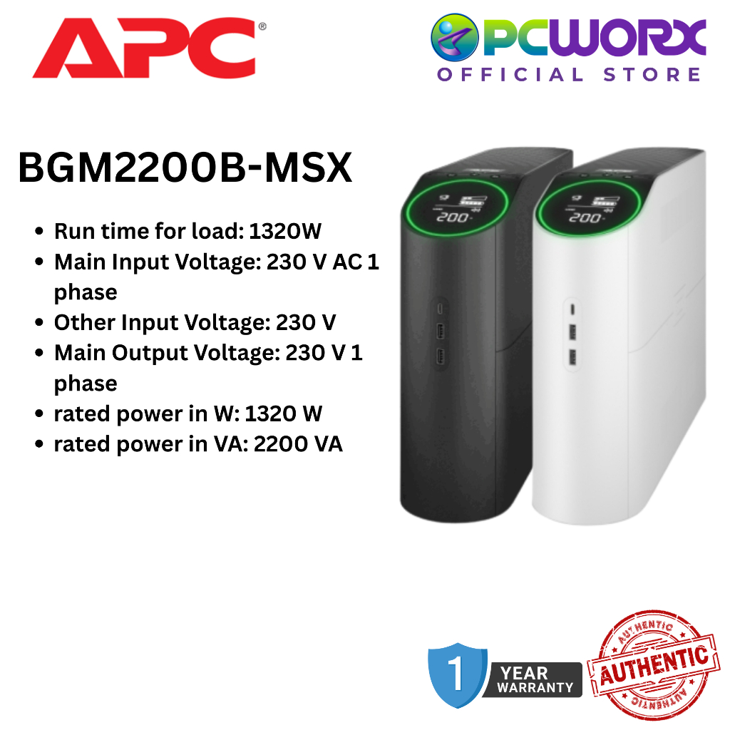 APC BGM2200B-MSX 2200VA/1320W Back-UPS Pro RGB Gaming UPS Black / White ...