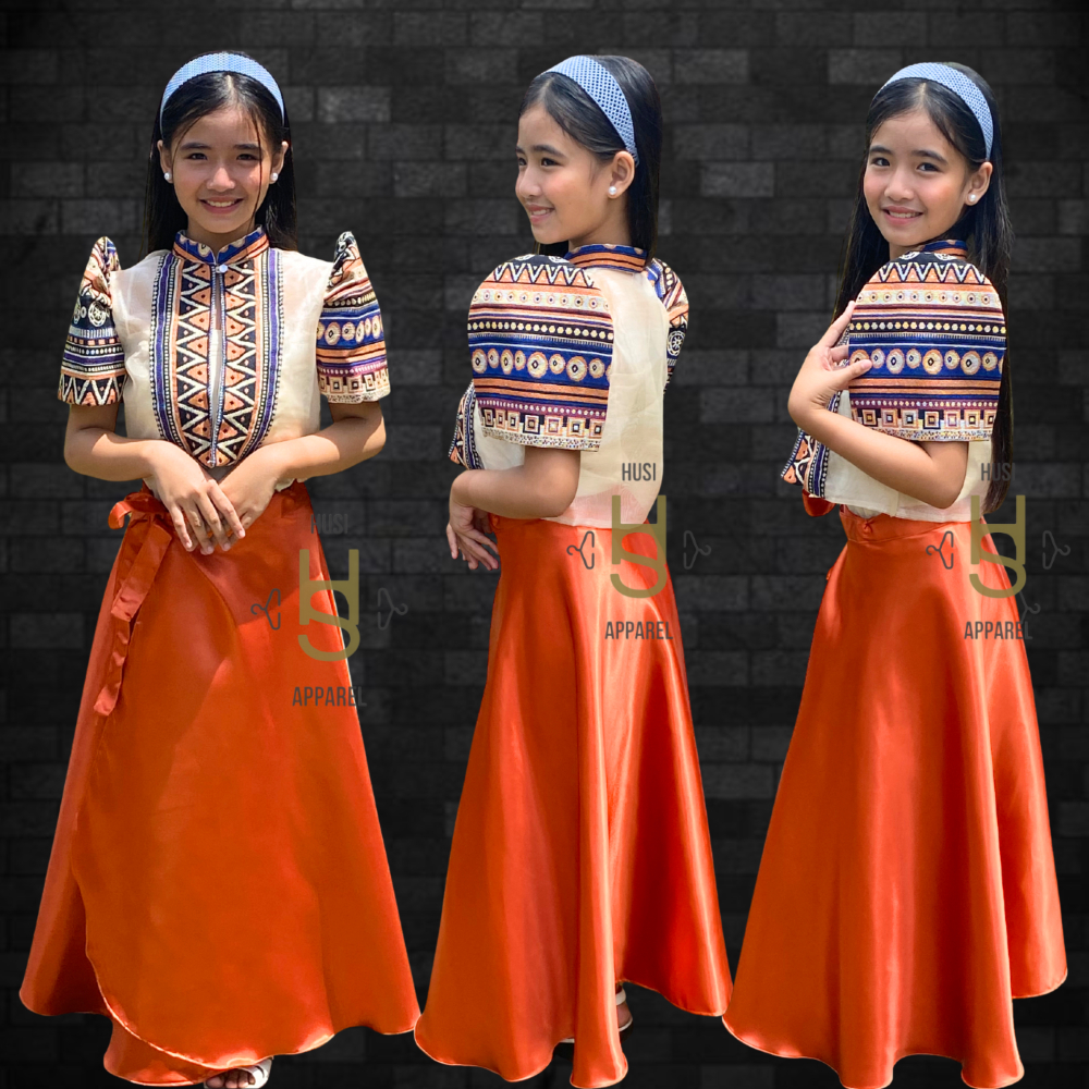 Modern Filipiniana for kids Ethnic Bolero and Skirt - RUST ORANGE ...