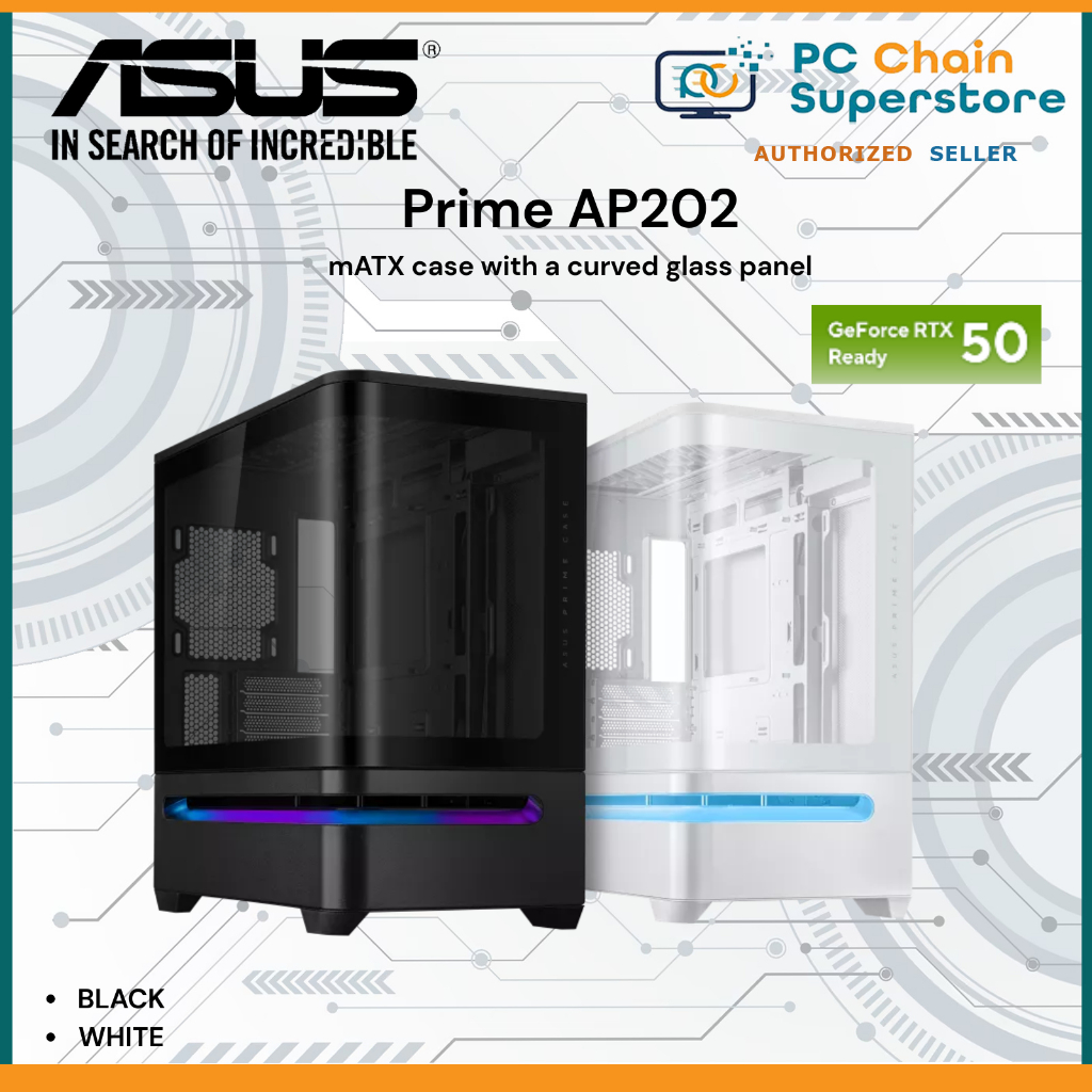 ASUS Prime AP202 Air Floating mATX Curved Glass Panel Panoramic PC Case ...