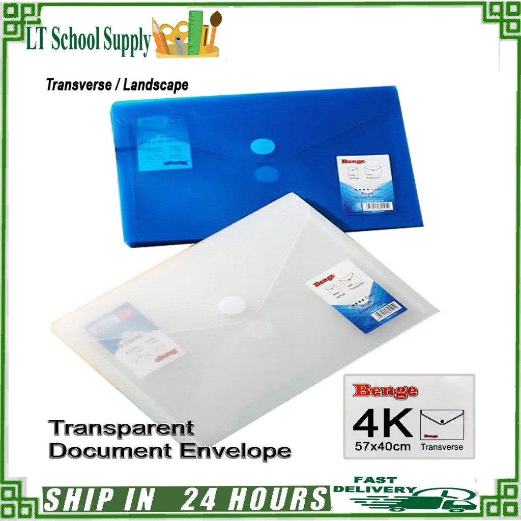 Benge Transparent Plastic Document envelope Velcro file bag 4K 57x40cm ...