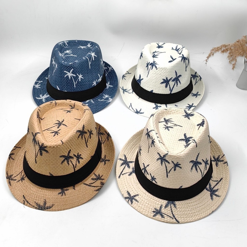 Bruno Mars Straw Beach Fedora Hat for unisex w/BUKO Tree Design ...