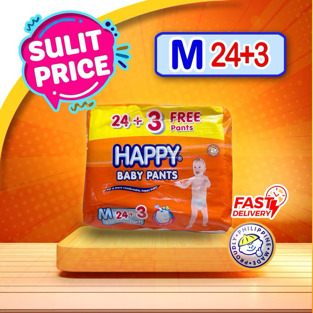 Happy Baby Pants Diapers MEDIUM 24’s (+3 free) | Shopee Philippines
