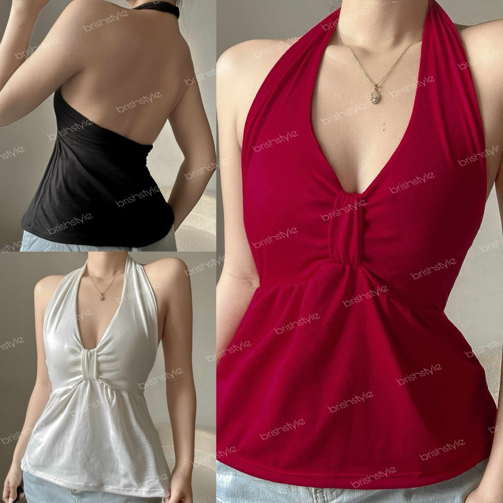 EDU Ribbon Front Flowy Backless Top Coquette | Shopee Philippines