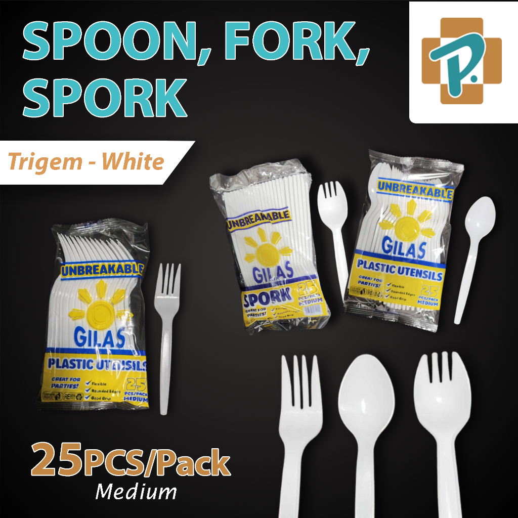 [25PCS] Trigem Plastic Spoon, Fork, Spork Medium - White | Shopee ...