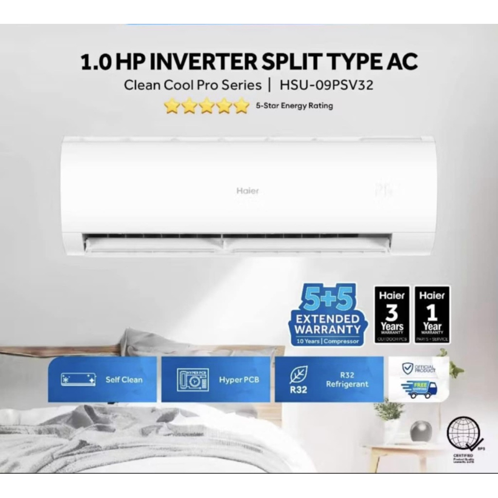 1.0 HP HAIER Clean Cool Inverter Split Type Aircon HSU-09PSV32 | Shopee Philippines