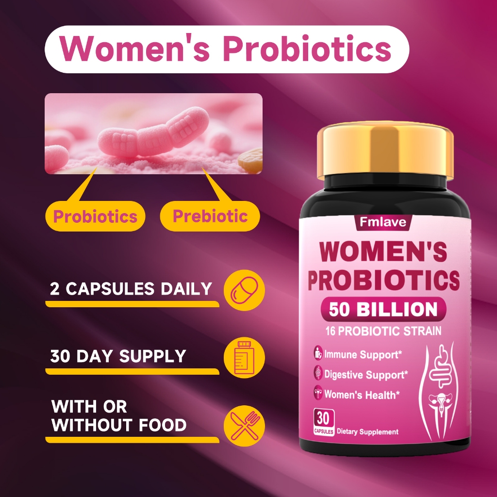 Fmlave Womens Probiotic 50B CFU Prebiotic Fiber Gut Health Bloating pH ...