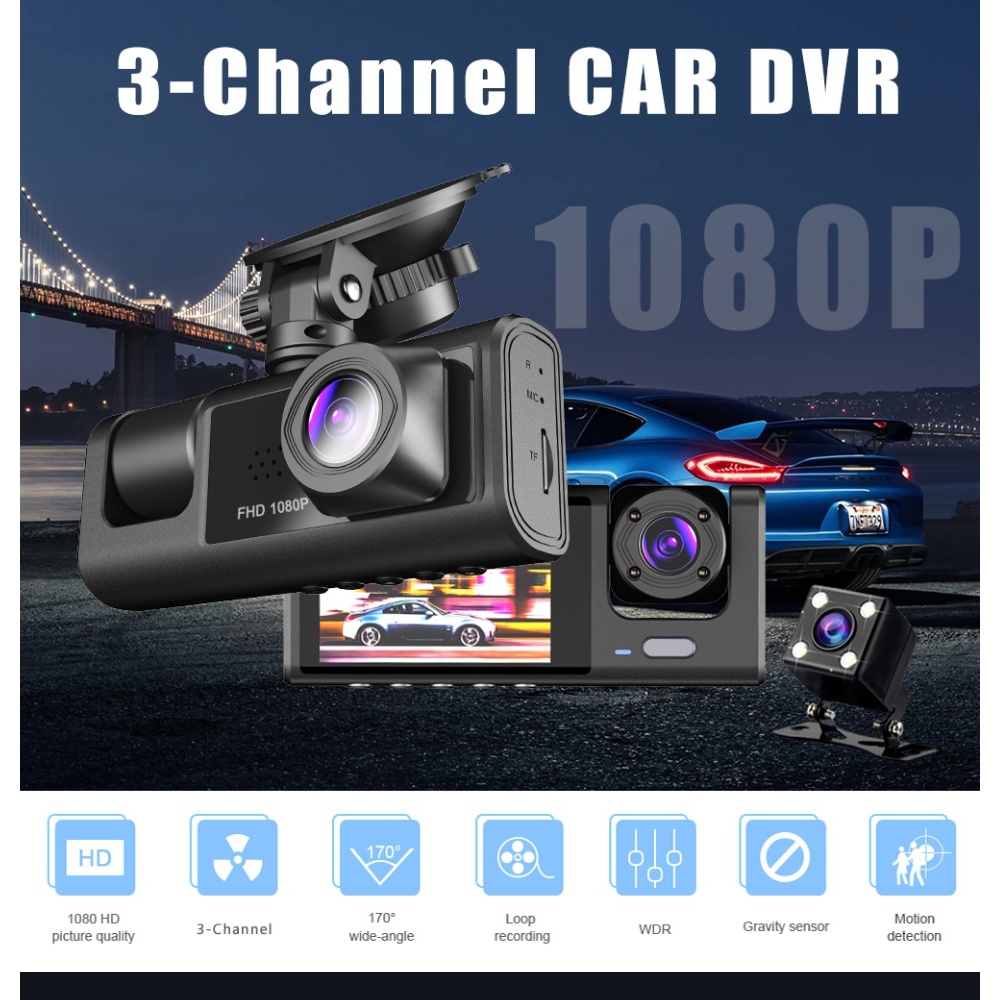 Dash Cam For Car Front And Rear Dashcam 3 Camera Car Recorder DVR ...