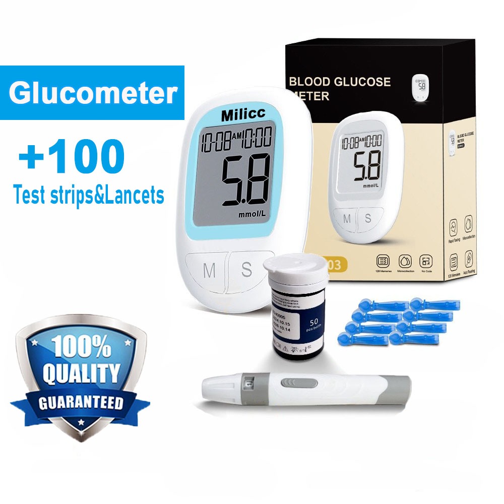 Glucose Meter Complete Set Glucometer with 100 Test Strips & Lancets ...