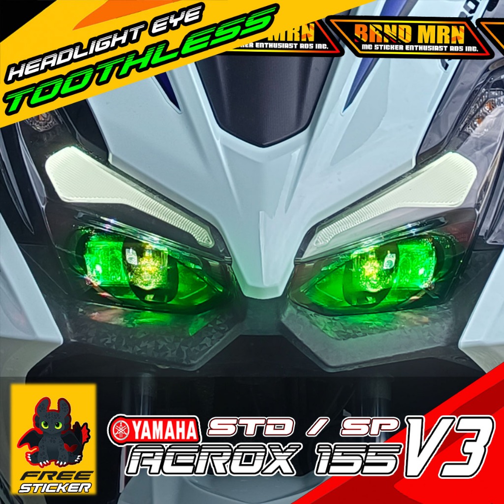 YAMAHA AEROX 155 V3 STD and SP Headlight Toothless Eye Decal Clear ...