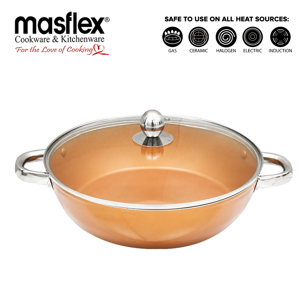 Masflex 28cm copper induction skillet with glass lid NK-FS | Shopee ...