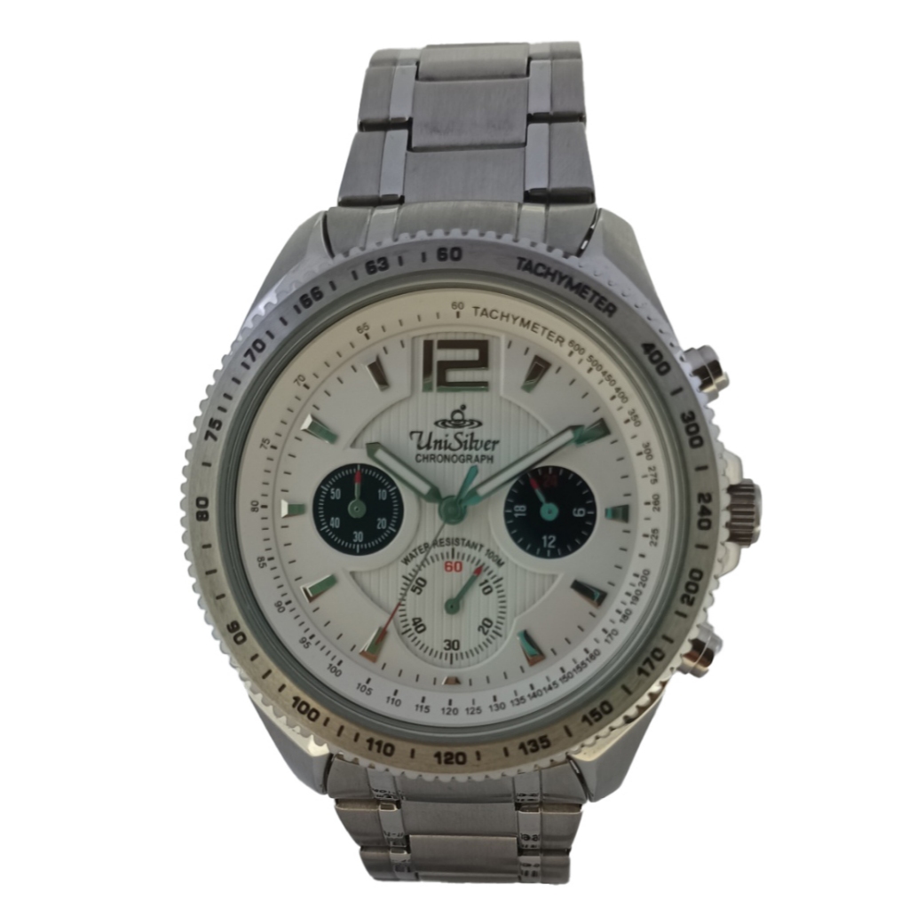 UniSilver TIME Men's Silver /White Chronograph Analog Stainless Steel ...