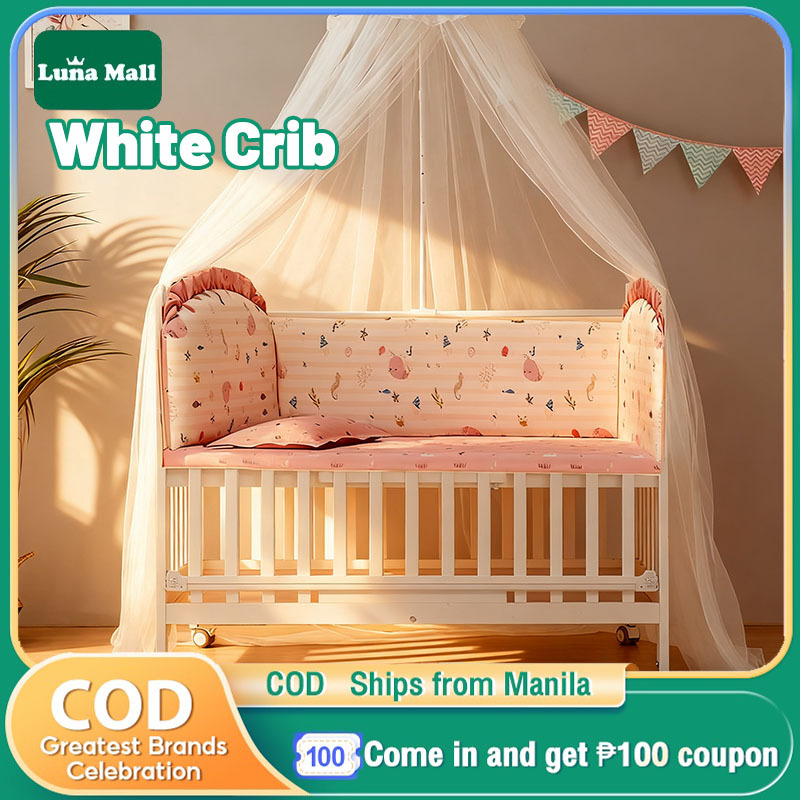 Wooden Crib For Baby White Baby Crib Co-Sleeping With Mosquito Net ...