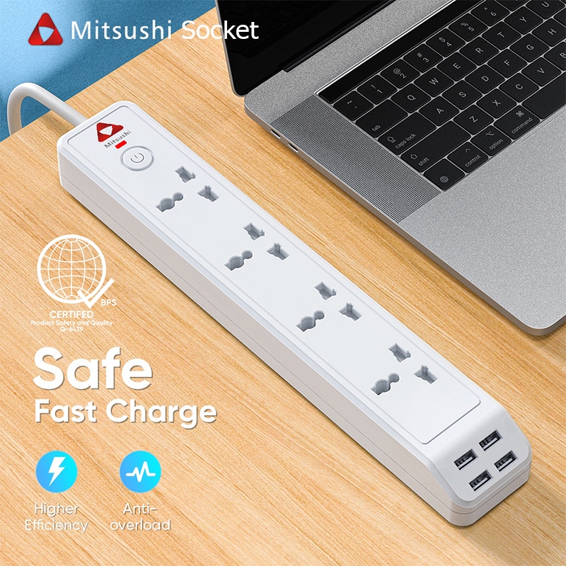Mitsushi Extension Socket 2500W Power Strip Socket 4 Sockets USB ...