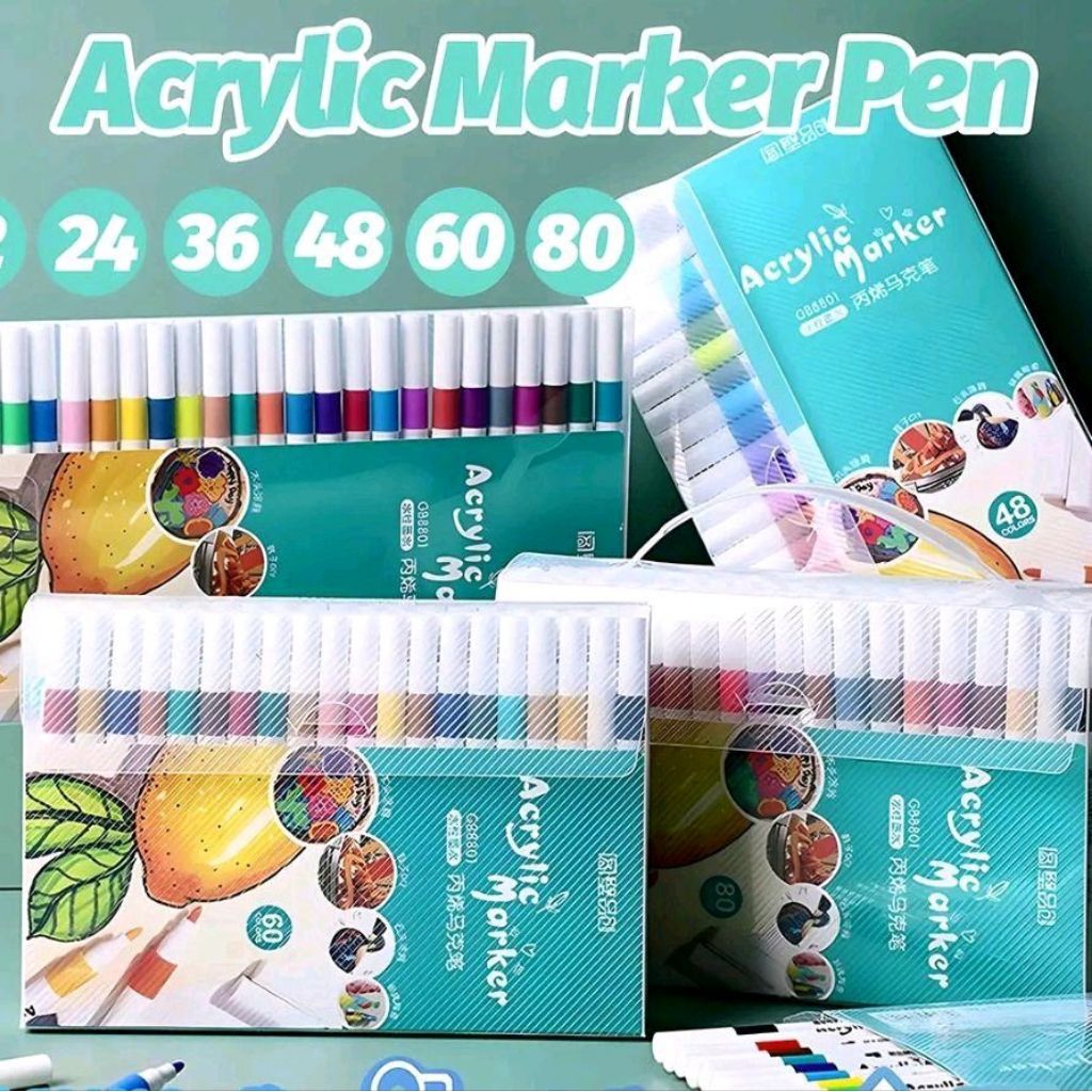 80/96 Colors Acrylic Marker [Pen Set Highlighter Painting Pen Glass ...